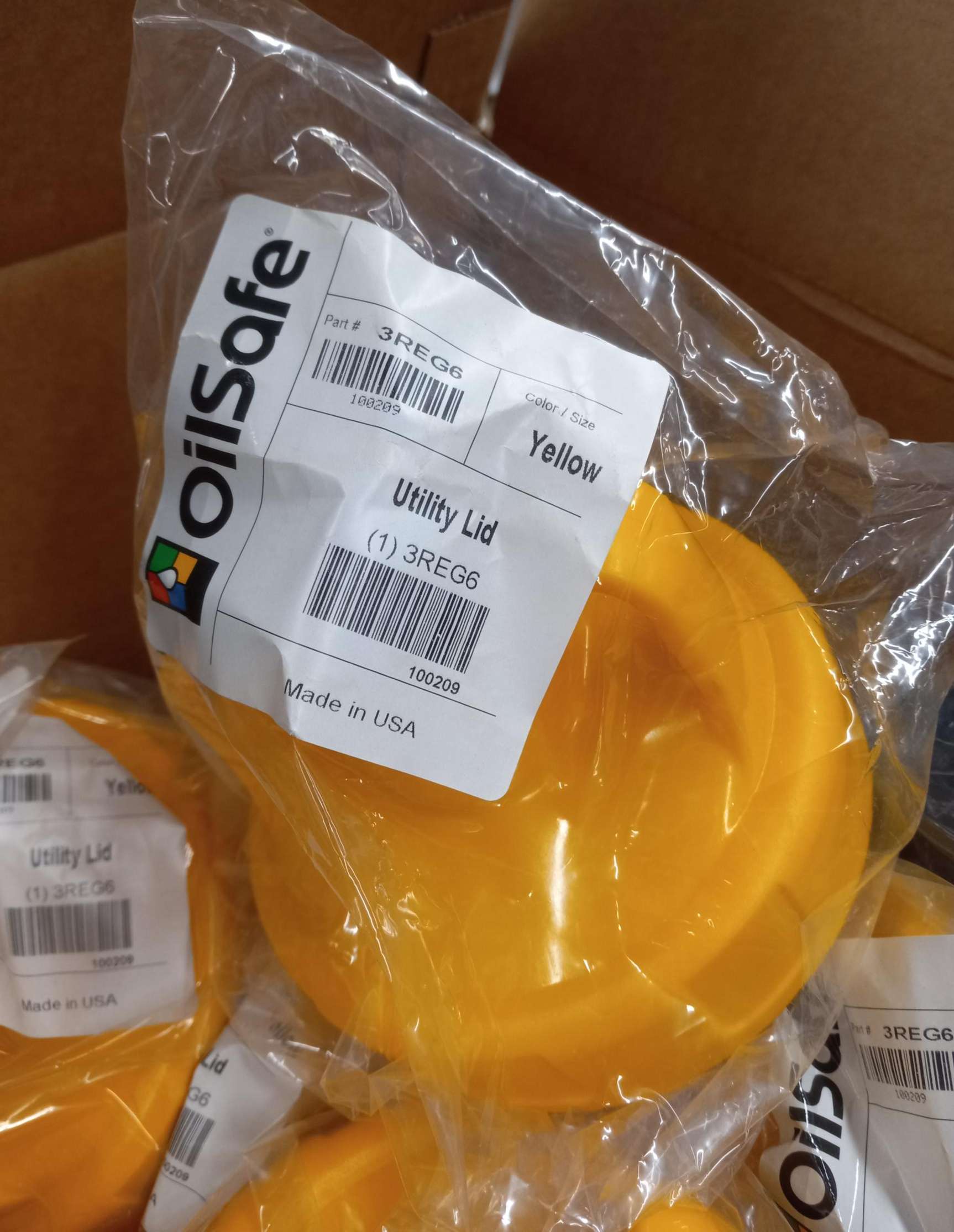 Oil Safe 100209 | 3REG6 | Utility Lid, 2 Inch Outlet Dia., Yellow, HDPE ...